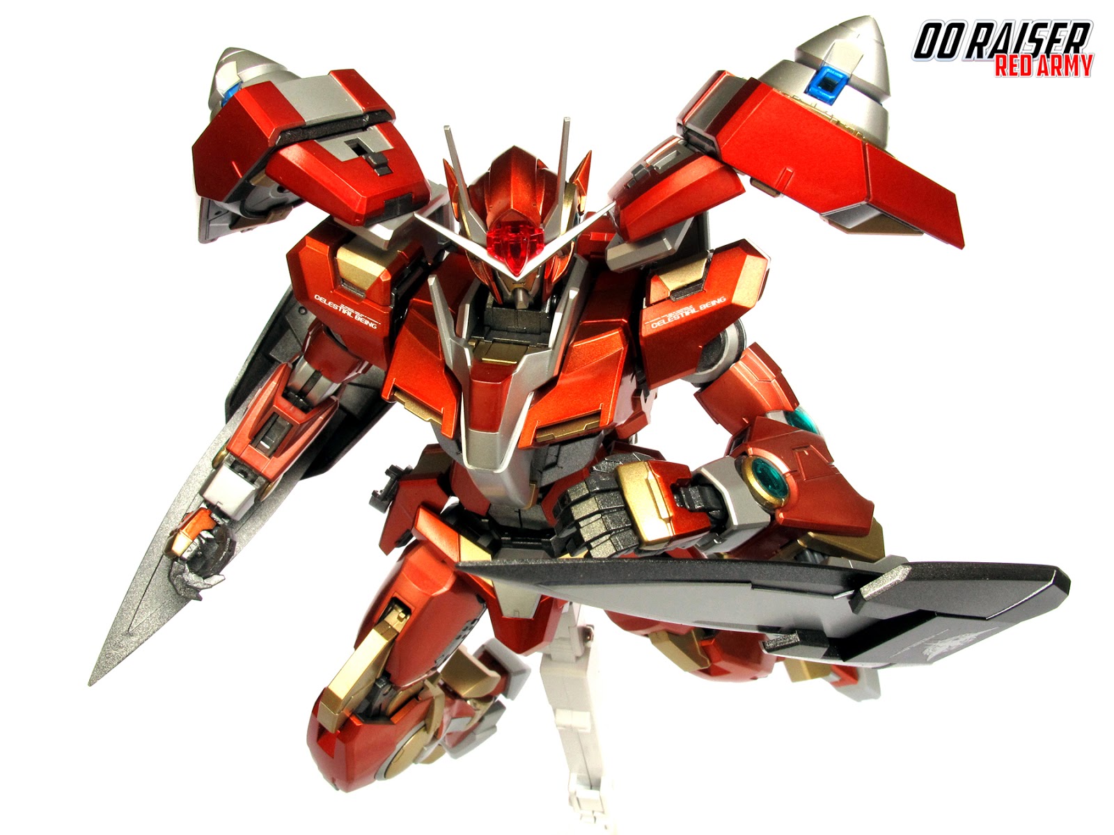 GUNDAM GUY: MG 1/100 GN-0000 + GNR-010 00 Raiser [Red Army] - Painted Build